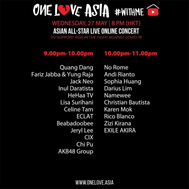 《One Love Asia》直播演唱会就是今天啦！千万别错过你心爱的偶像的表演！【内附完整时间表】 | WOAH.MY